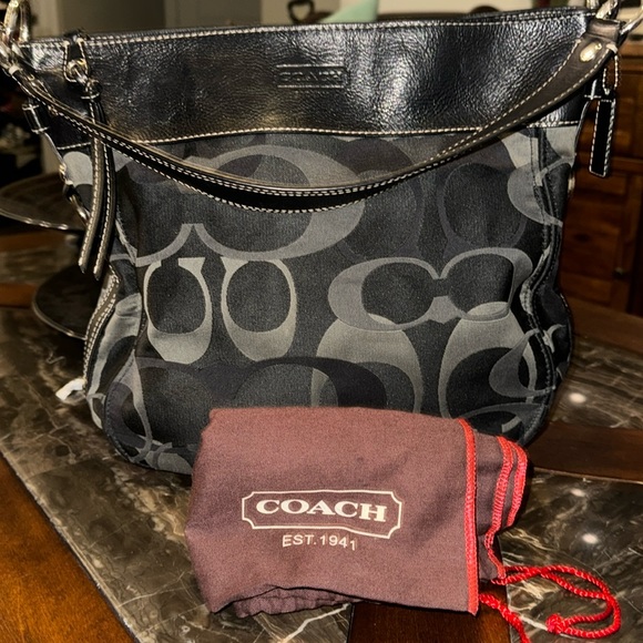 Coach | Bags | Authentic Coach Signature Zoe Blackgrey Hobo Shoulder ...